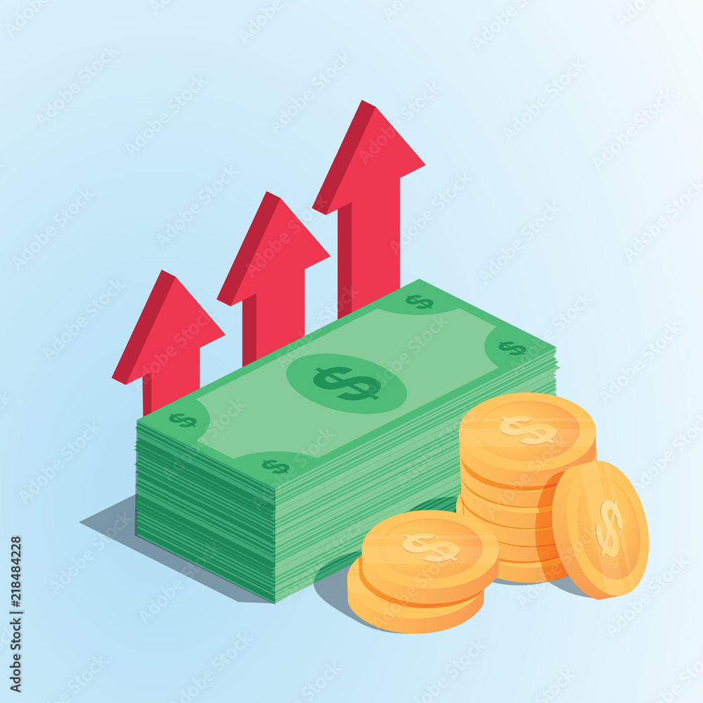 Profit money or budget vector illustration, flat cartoon pile of paper ...