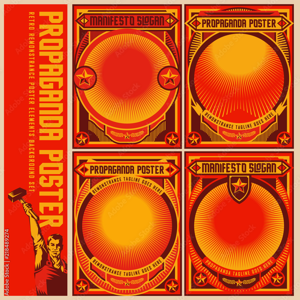 Retro Remonstrance Propaganda Posters Elements Background Set Stock ...