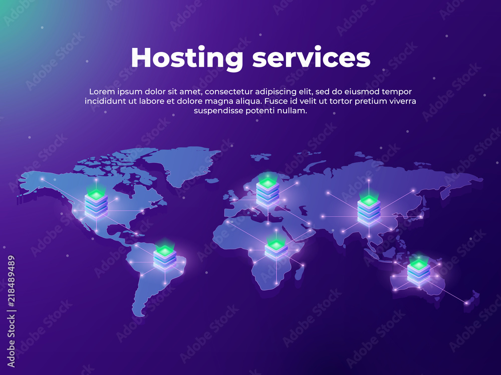 Computing services concept. Servers on the world map. Concept of big ...