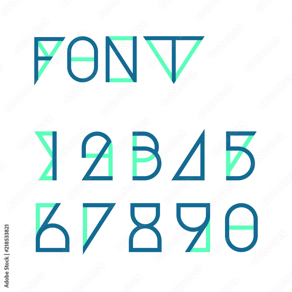 Blue Triangular thin line Numbers vector; Geometric font; Experimental ...