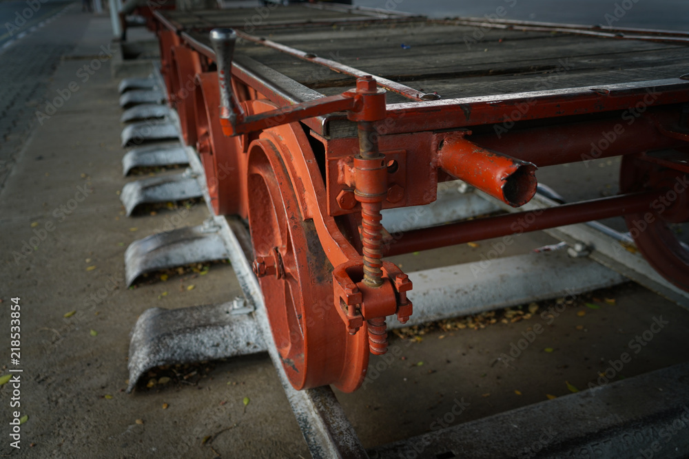 Old-fashioned obsolete railway rolling stock close-up for freight ...