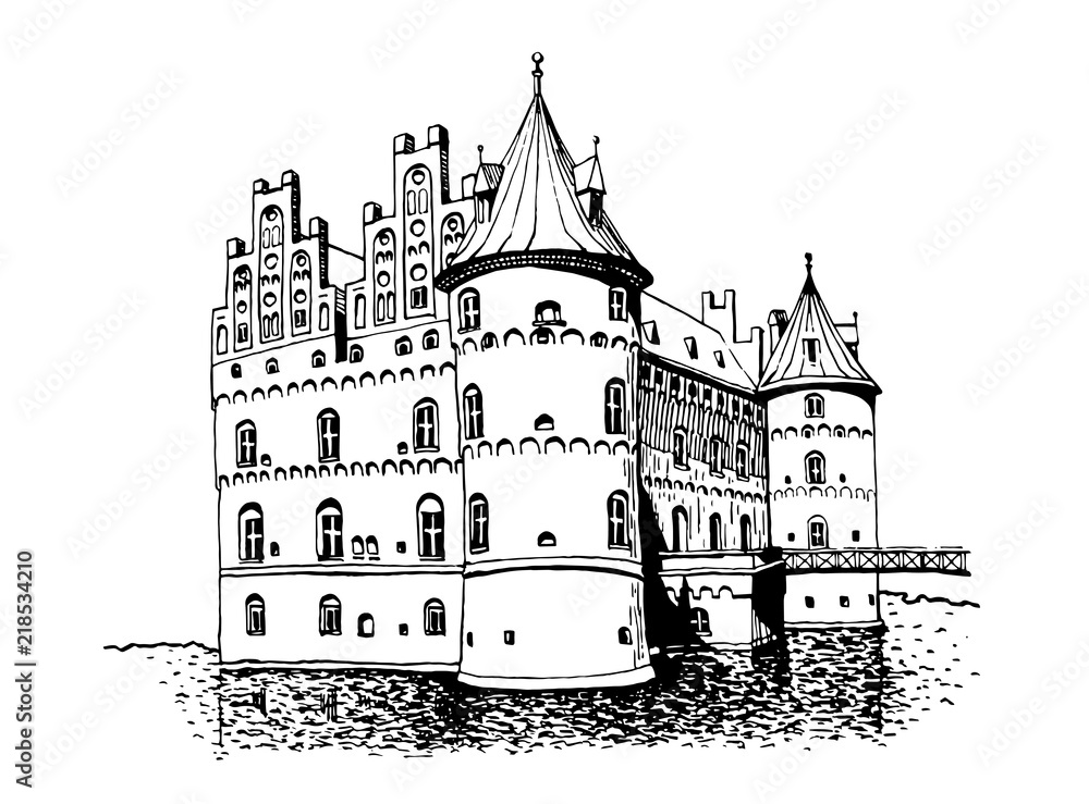 French medieval castle isolated on white background,sketch Stock Vector ...