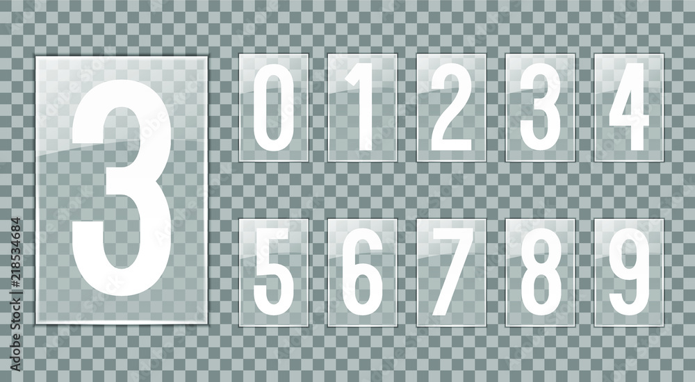 White Digits on Transparent Glass plate template; Numeral Acrylic plate ...