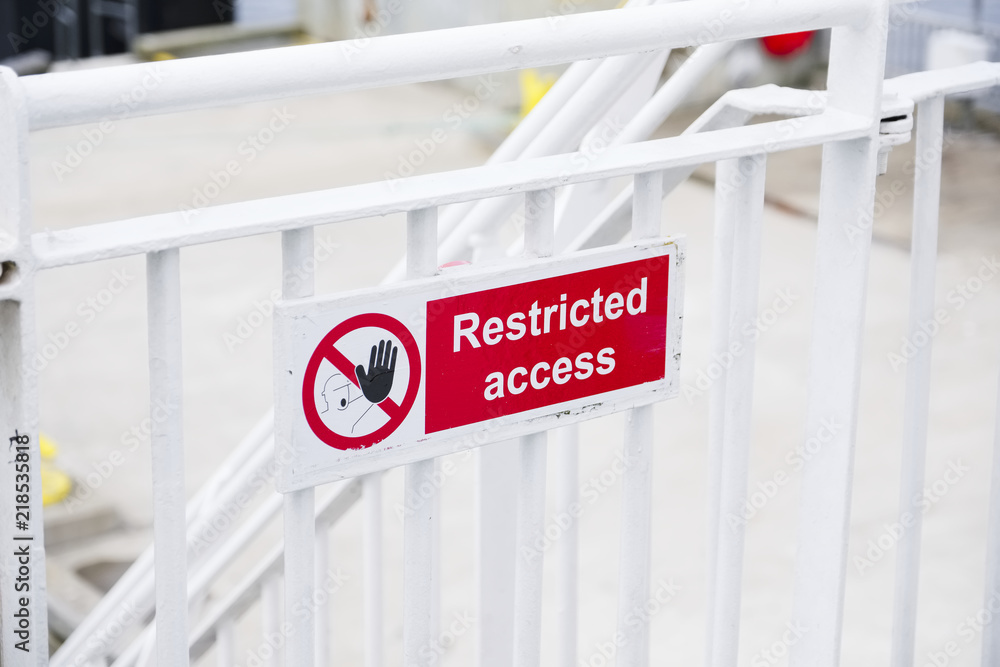 Restricted access sign white rail on ferry ship Stock Photo | Adobe Stock