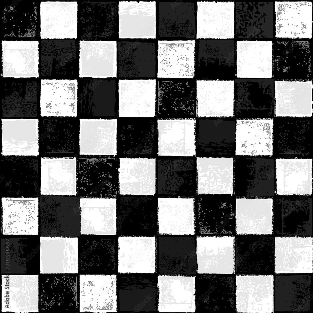 Seamless Vector Inky Stamped Distressed Black and White Checkerboard ...