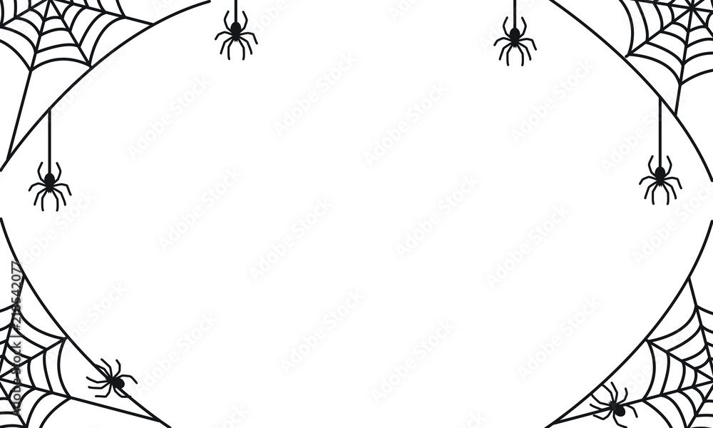 spooky halloween frame or border with black spider web and hanging ...