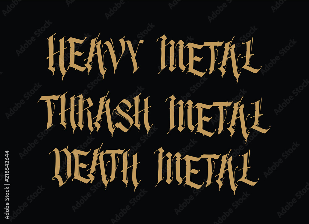 Gothic, inscriptions in English. Vector. Font for tattoo. Thrash, heavy ...