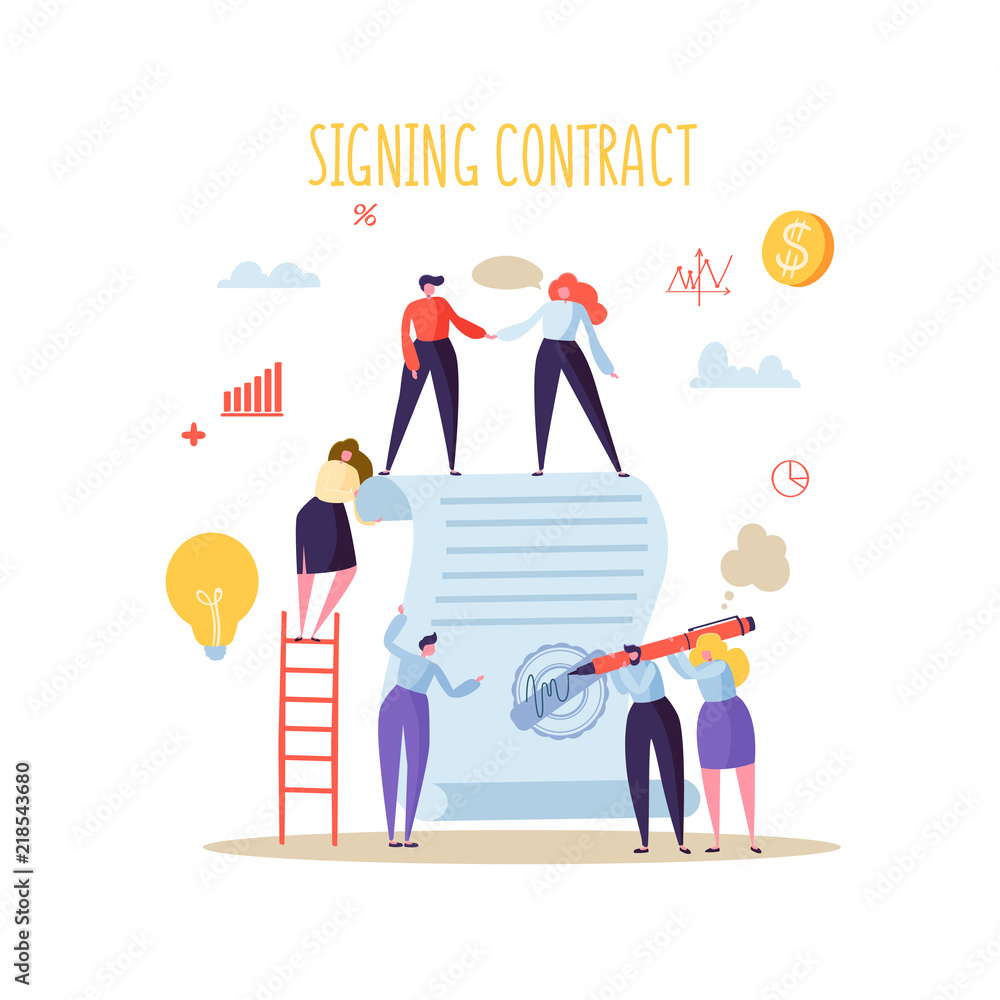 Business Characters Signing Agreement. Flat People with Signed Contract ...