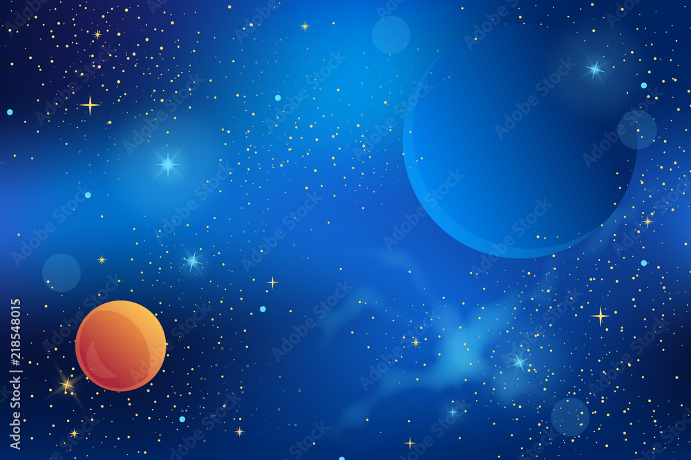 cosmic background with shining stars and planets. vector illustration ...