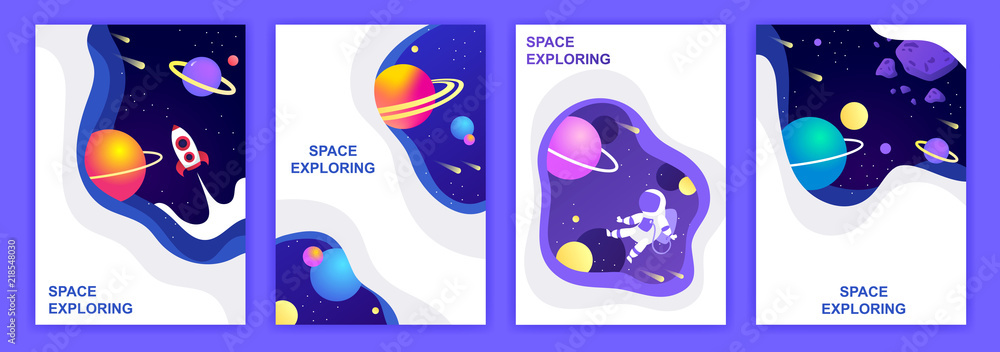 set of space banners. vector illustration. cover design. sky, planets ...