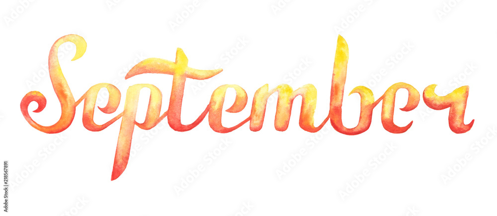September watercolor lettering typography isolated on white background ...
