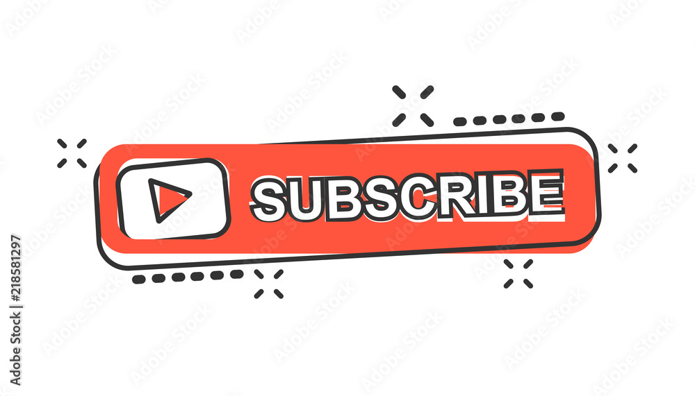 Vector cartoon subscribe button icon in comic style. Subscribe sign ...