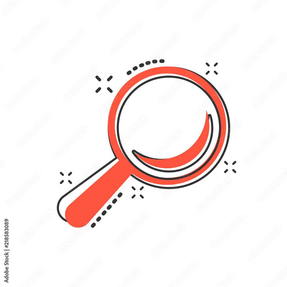 Vector cartoon magnifying glass icon in comic style. Search magnifier ...