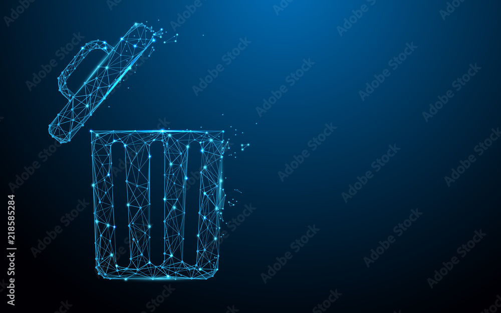 Trash bin form lines, triangles and particle style design. Illustration ...