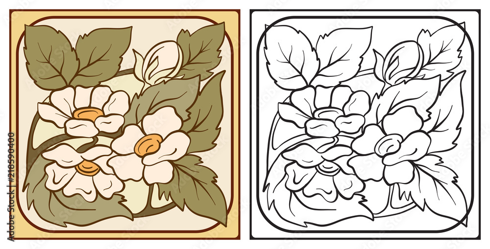 Outline hand drawing coloring page for the adult coloring book w Stock ...