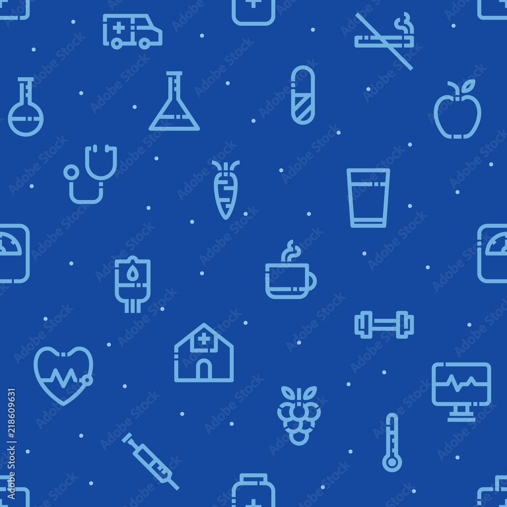 Seamless Pattern of Healthy Life Vector Illustration. Medical Health ...