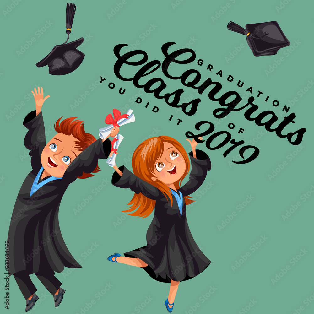 College students poster with happy graduates of different nationalities ...