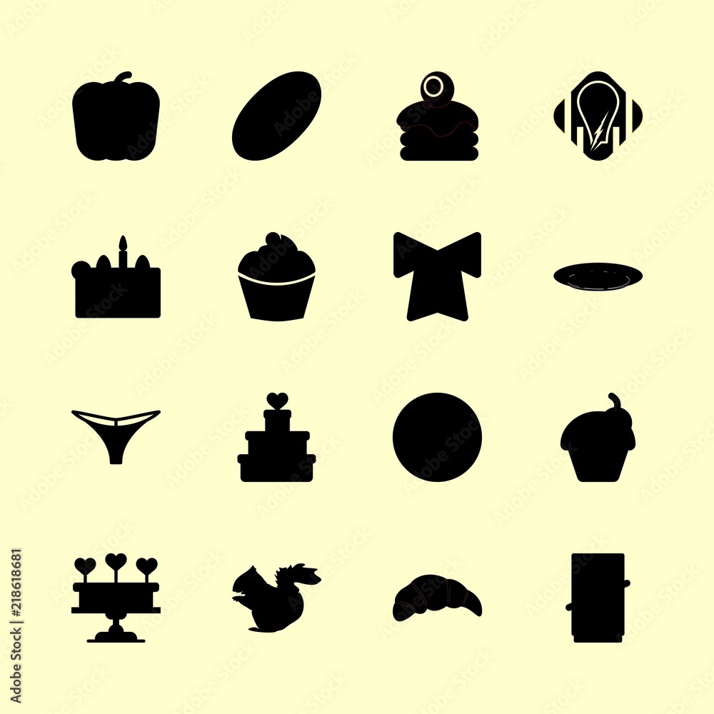 eat vector icons set. crepe, kruassan, bell pepper and fried chicken ...