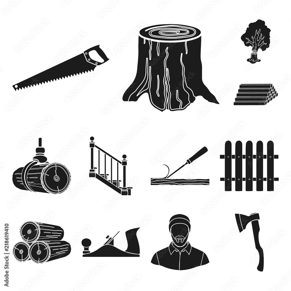 Sawmill and Timber black icons in set collection for design. Hardware ...