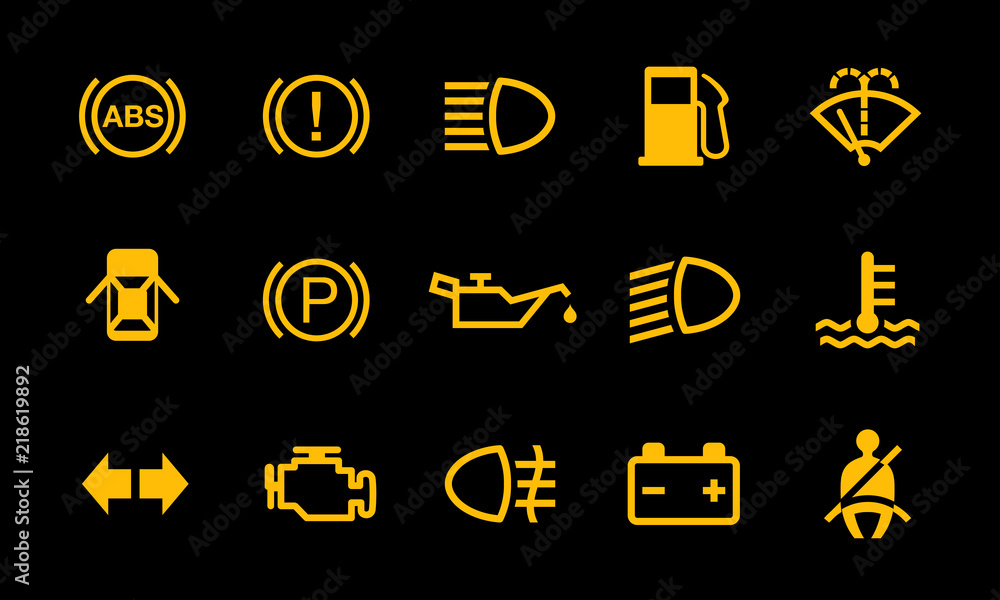 Car Dashboard Sign Indicator System Symbols Stock Vector | Adobe Stock