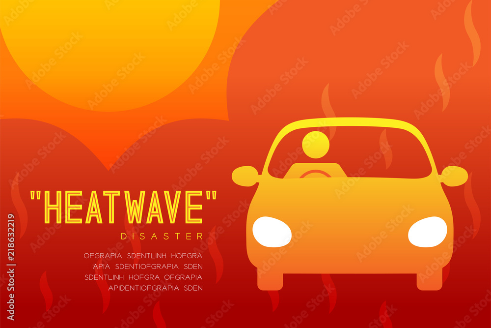 Heatwave Disaster of man icon pictogram with car design infographic ...