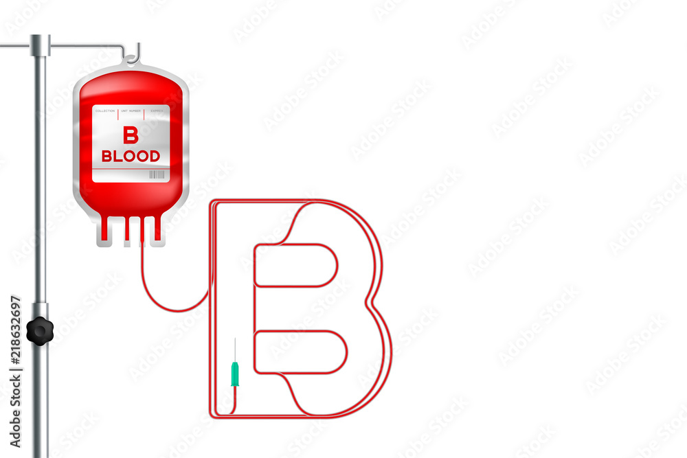 Blood bag type B red color and Alphabet letter B sign shape made from ...