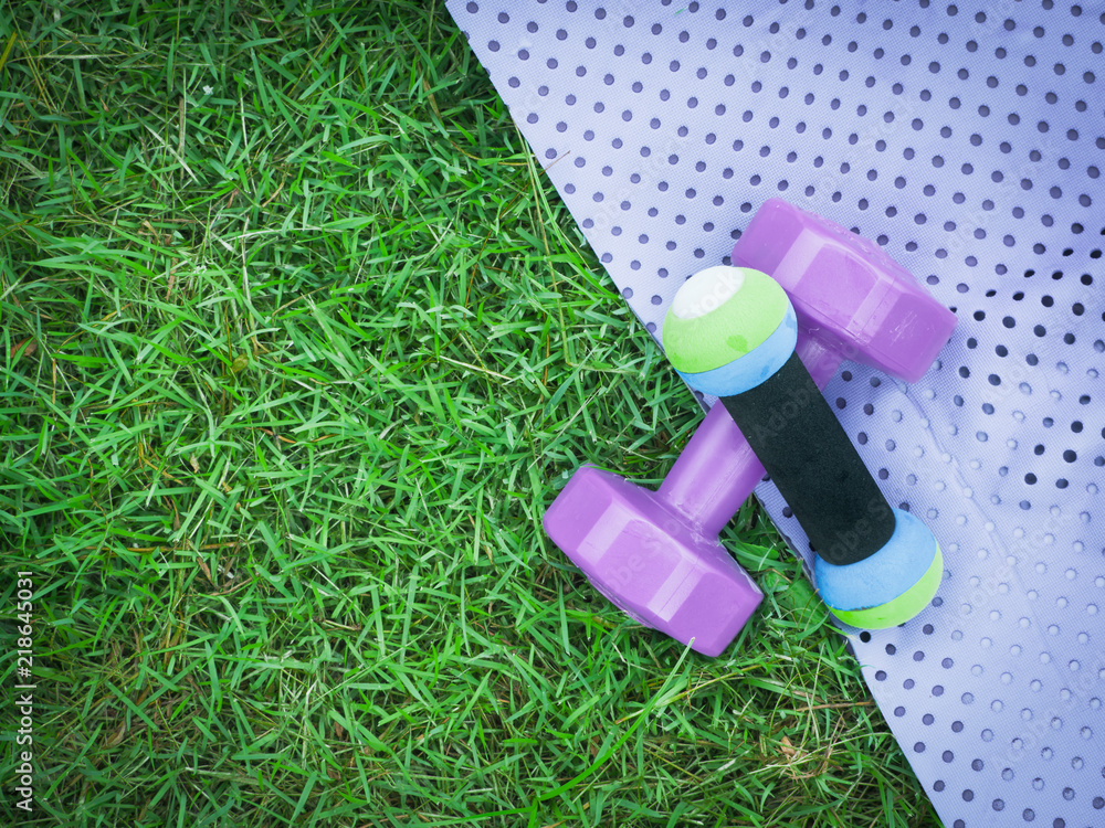 healthy lifestyle and outdoor concept from exercise object with shoe ...