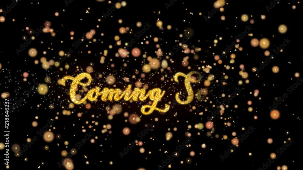 Coming Soon Abstract particles and fireworks greeting card text with ...