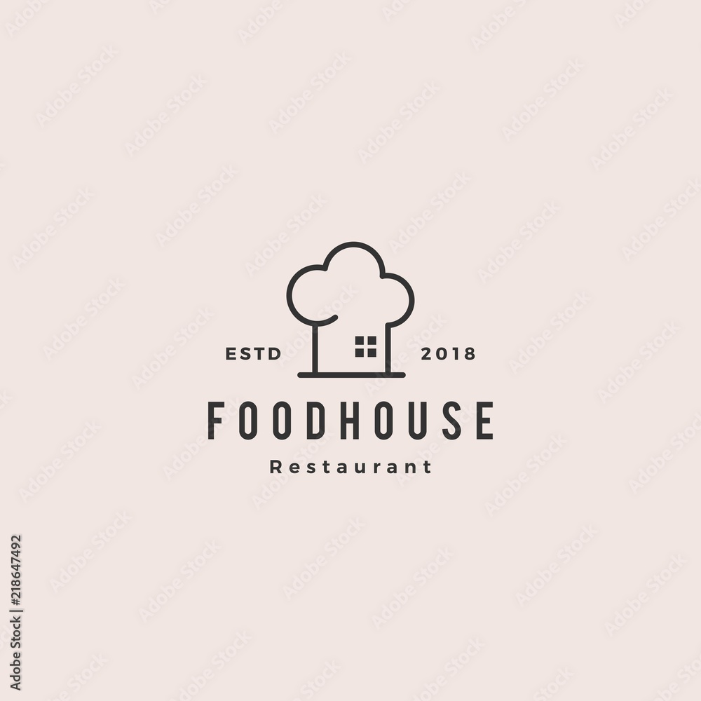 food house chef hat kitchen restaurant cafe logo hipster vintage vector ...