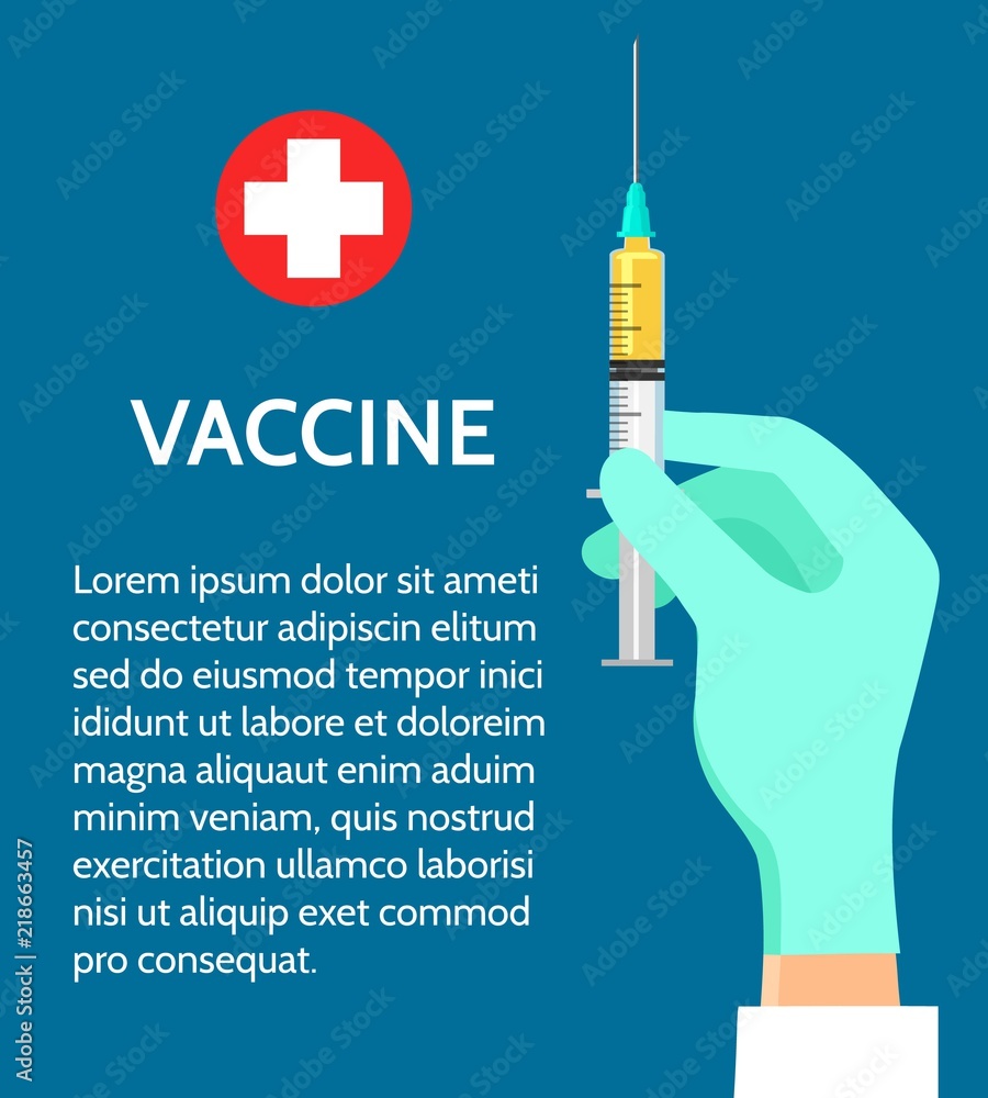 Vaccine medicine poster. Influenza vaccine shot concept, medicine flu ...