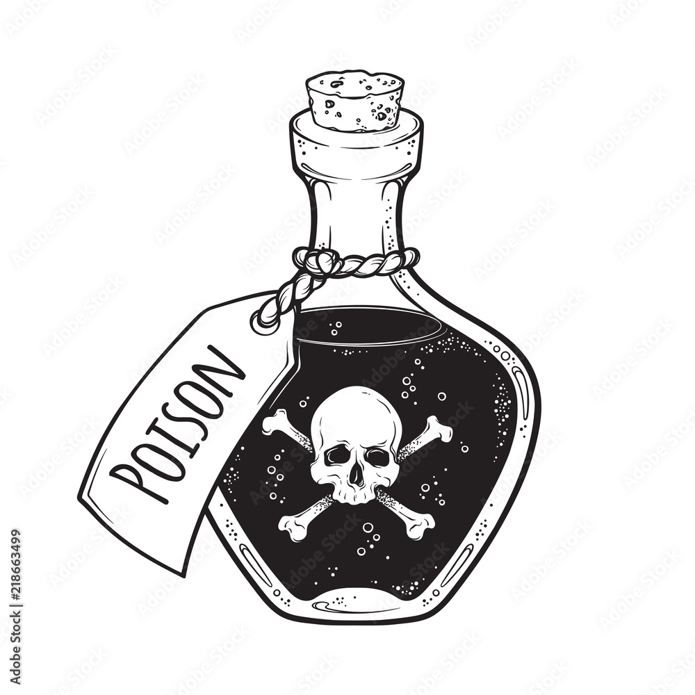 Poison in bottle line art and dot work hand drawn vector illustration ...