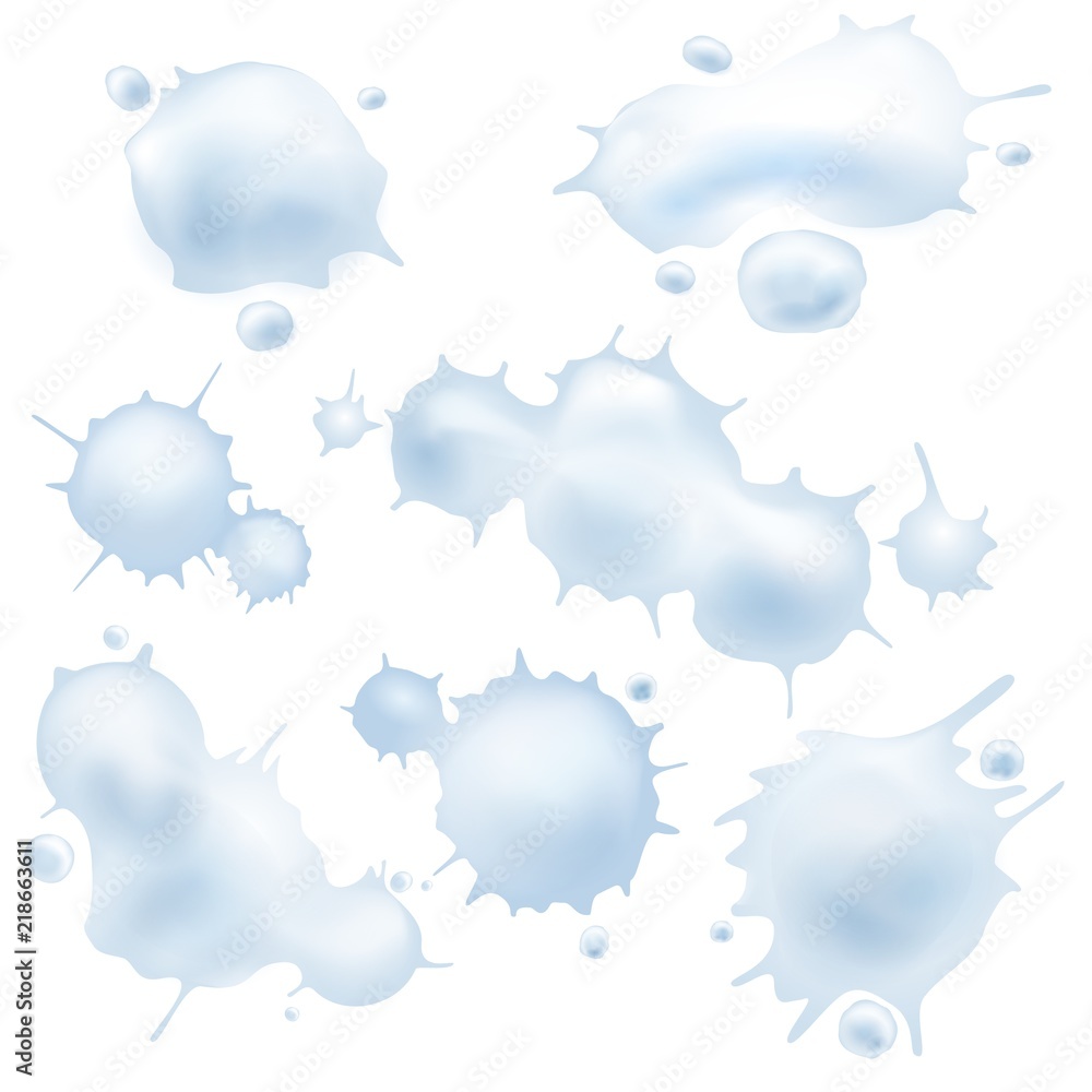 Snowball splats. Thrown snow balls isolated on white background, snow ...
