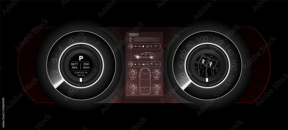 Abstract futuristic car dashboard in white, the concept of the future ...