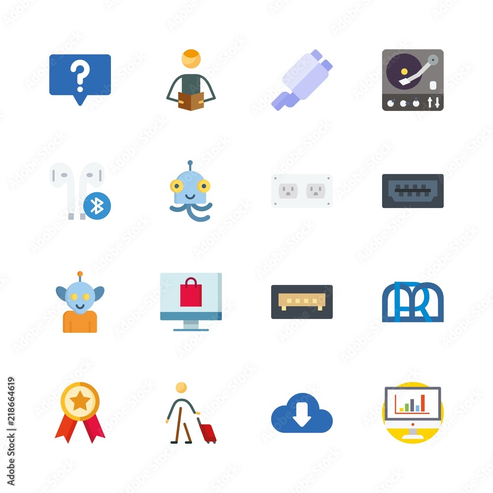technology icons set. ecommerce, record, listening and bag graphic ...
