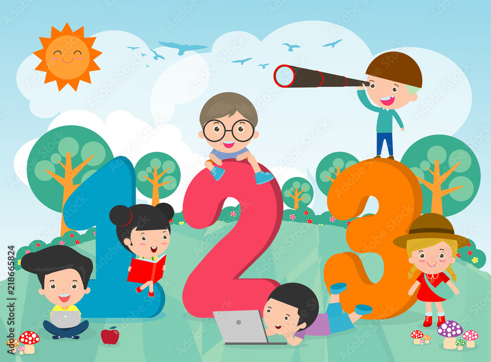 Cartoon kids with 123 numbers, children with Numbers,Vector ...