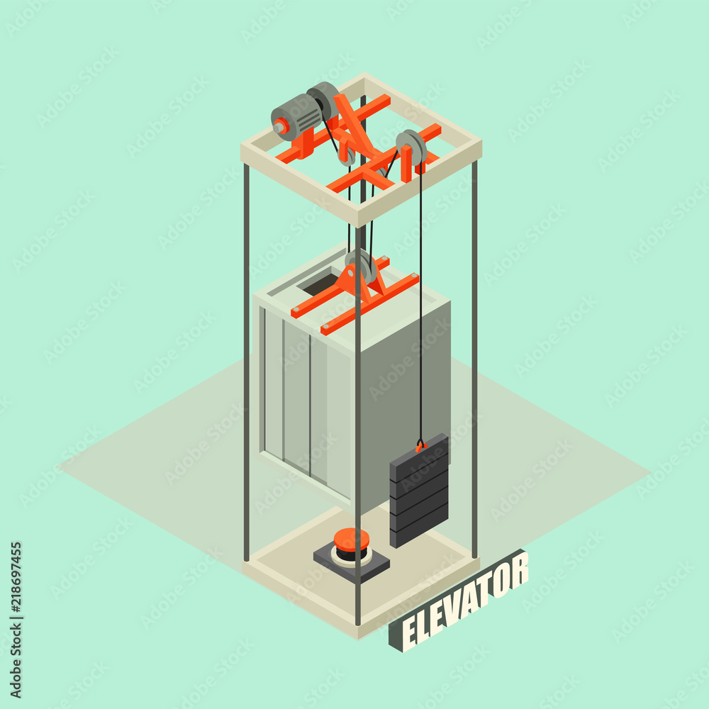Big building elevator concept background. Isometric illustration of big ...