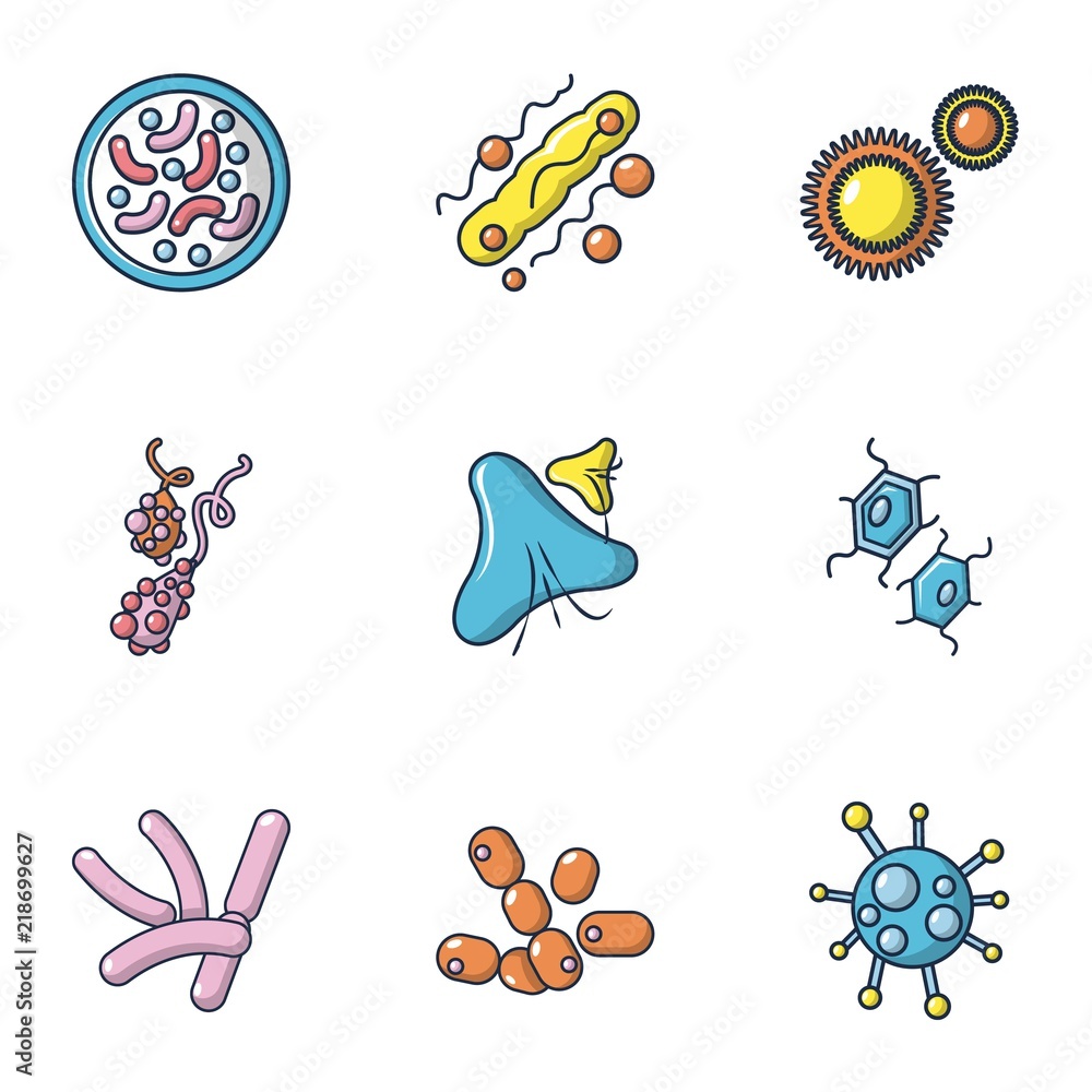 Microbial contingent icons set. Cartoon set of 9 microbial contingent ...