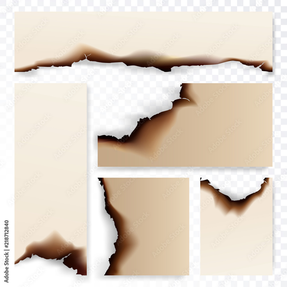 Collection of burnt paper vector illustration isolated on transparan ...