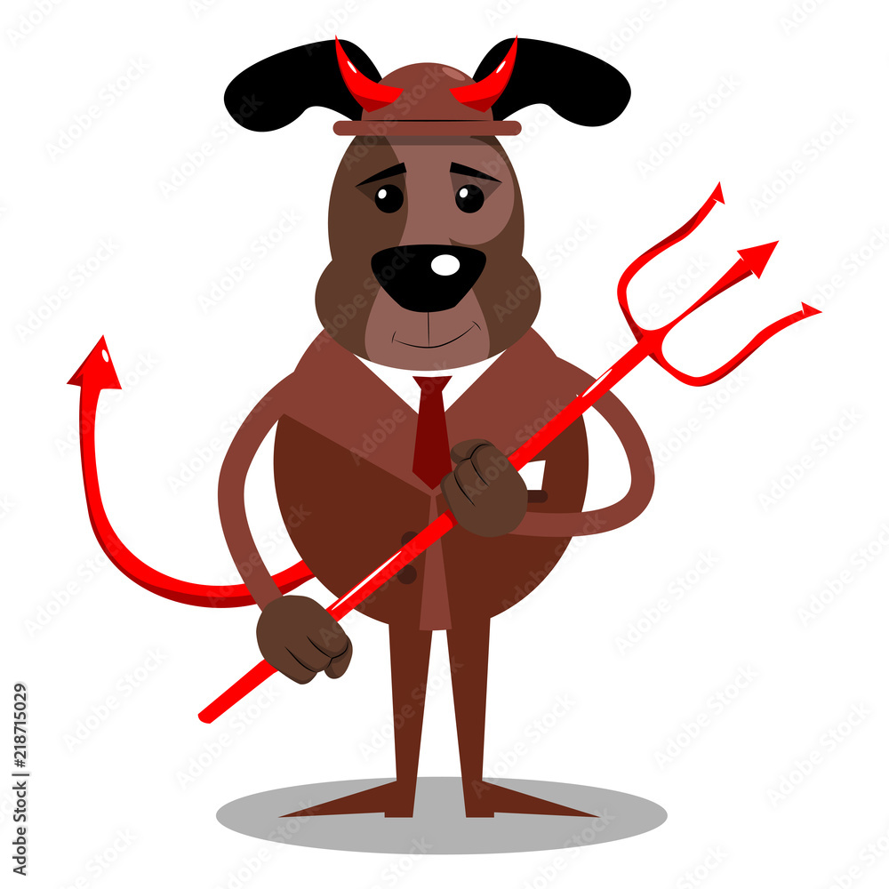 Cartoon vector illustrated business dog devil with pitchfork. Stock ...
