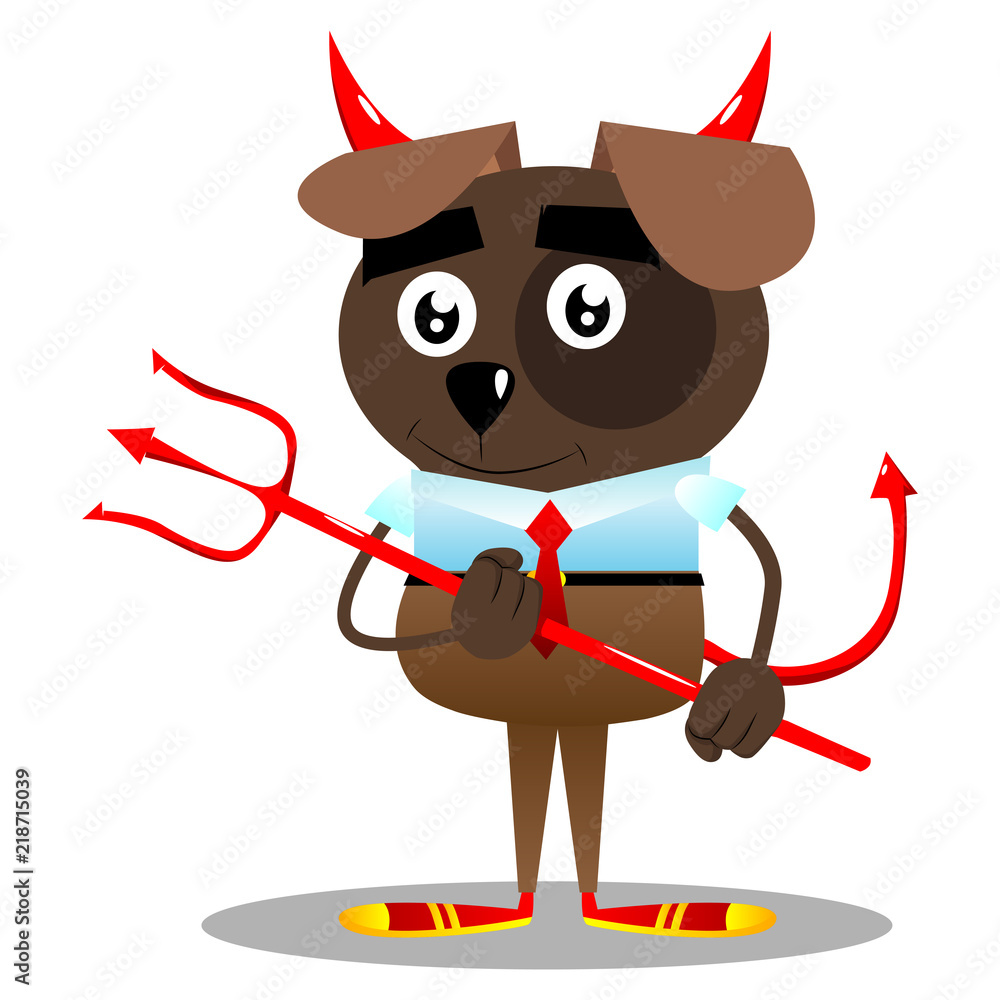 Cartoon vector illustrated business dog devil with pitchfork. Stock ...