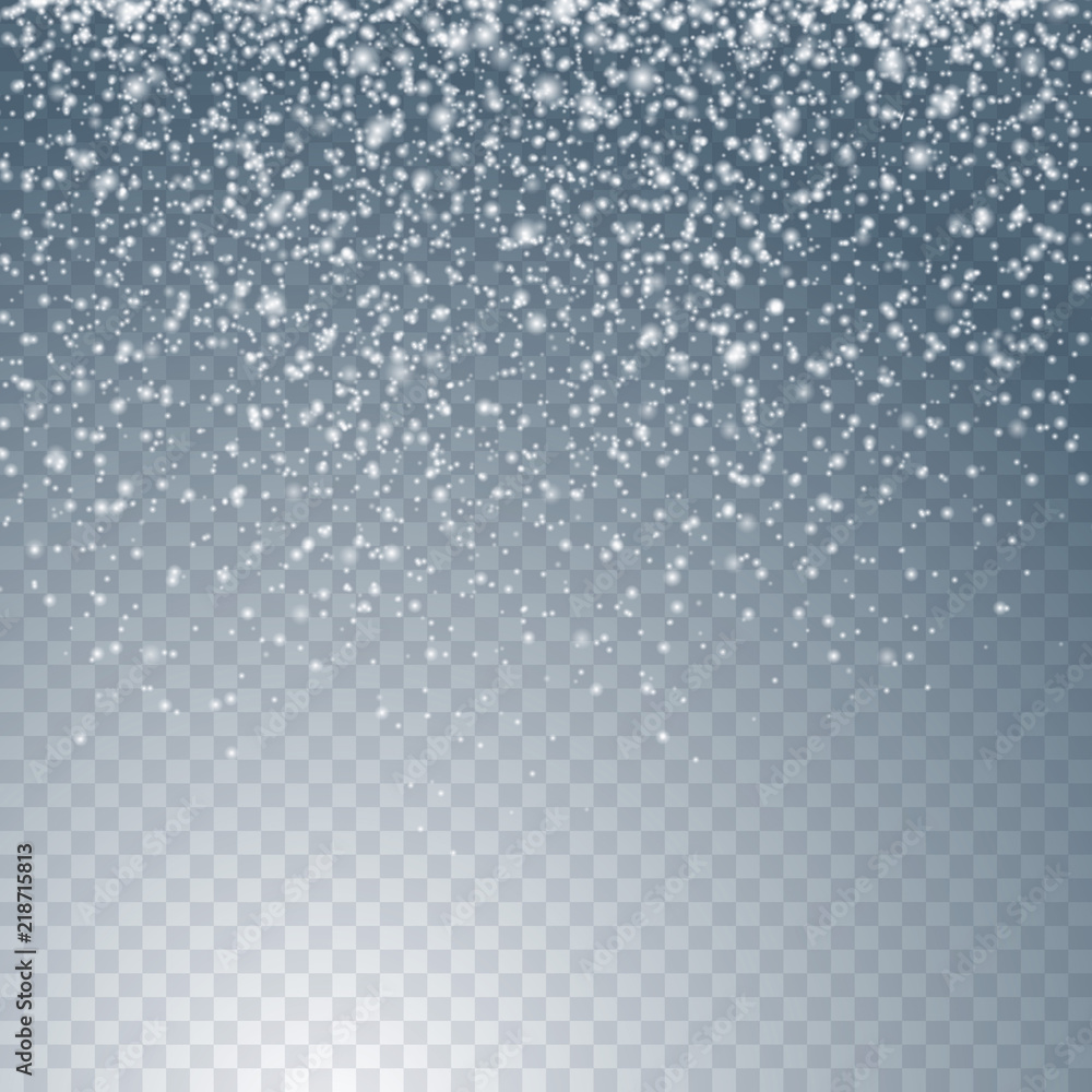 Vector white glitter snowfall effect glow sparkling particles on ...