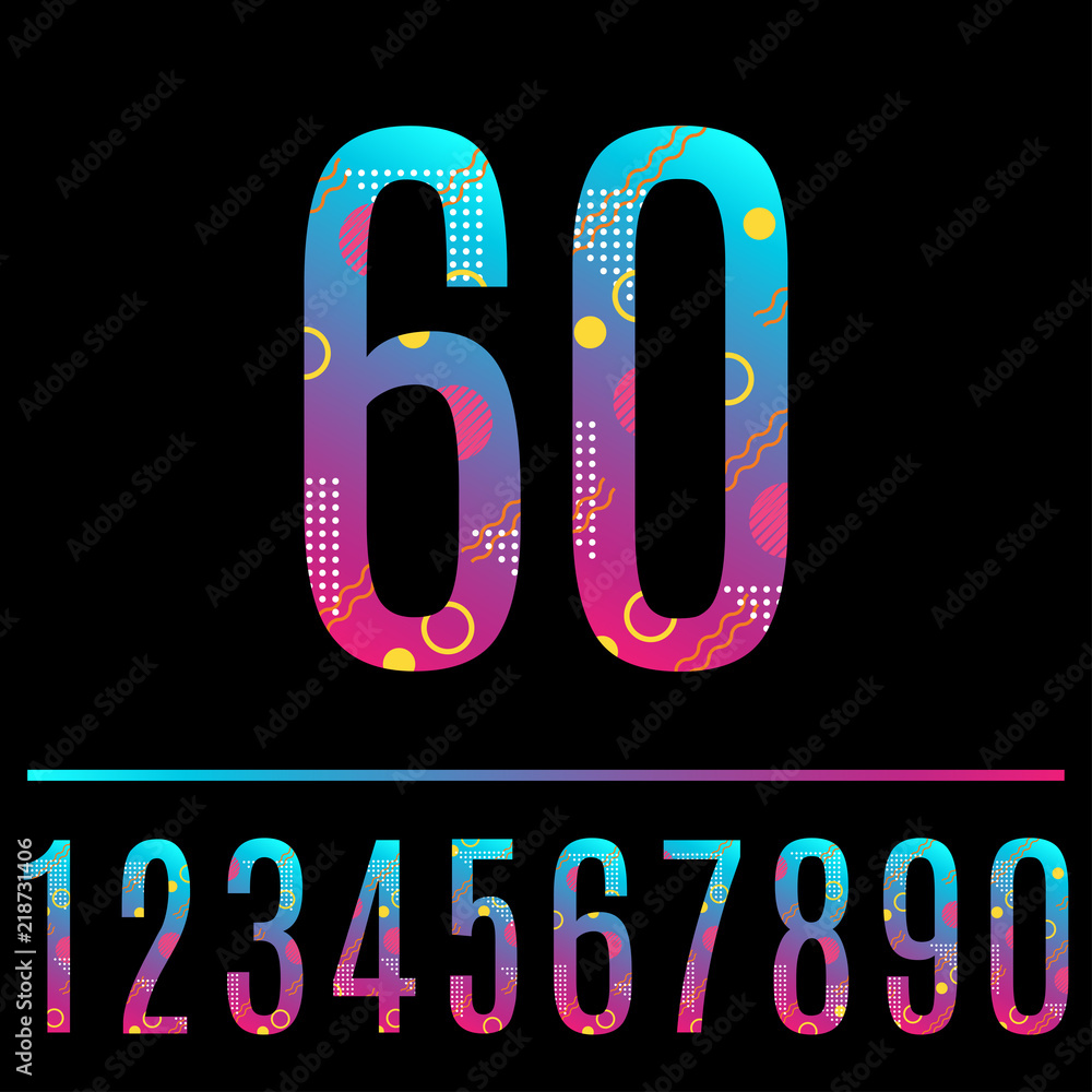 Modern abstract number. Colorful number 60 with geometric texture ...