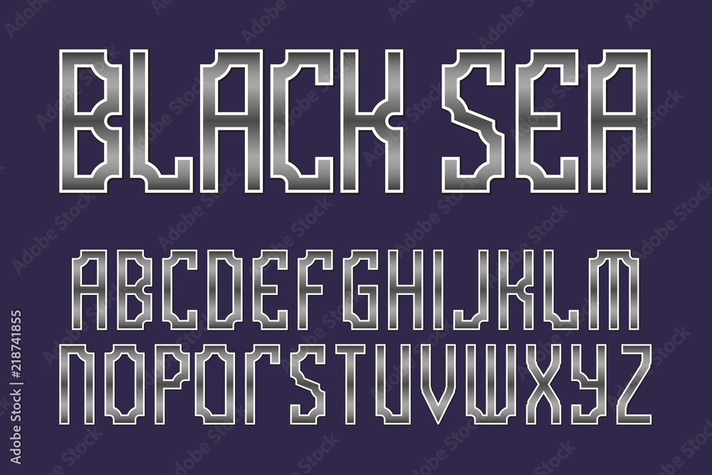 Black Sea alphabet. Gaming stylized monochrome font. Isolated english ...