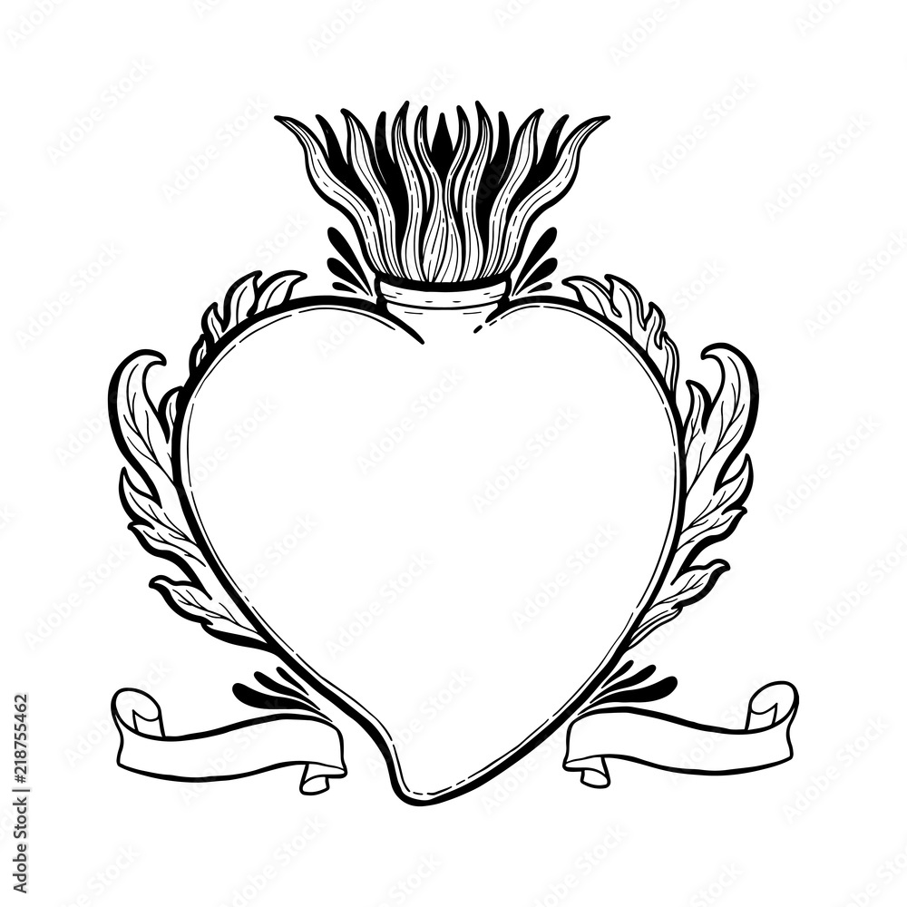 Sacred holy heart Jesus. Sacrament Religion symbol. Mystical icon hand ...