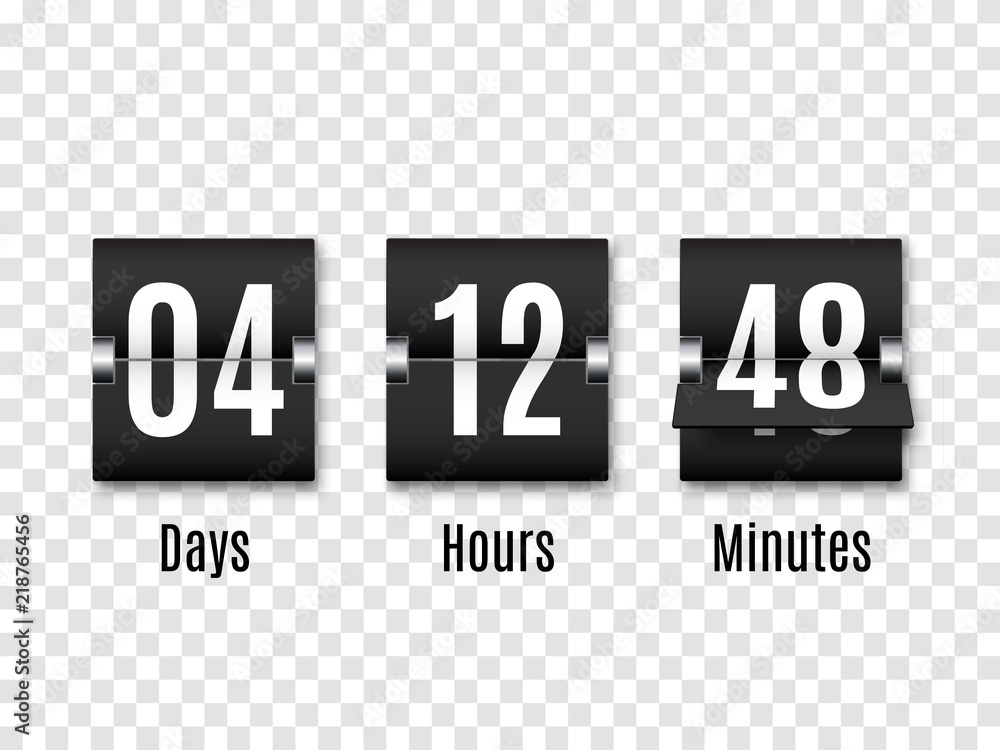 Black Countdown timer with white numbers isolated on transparent ...