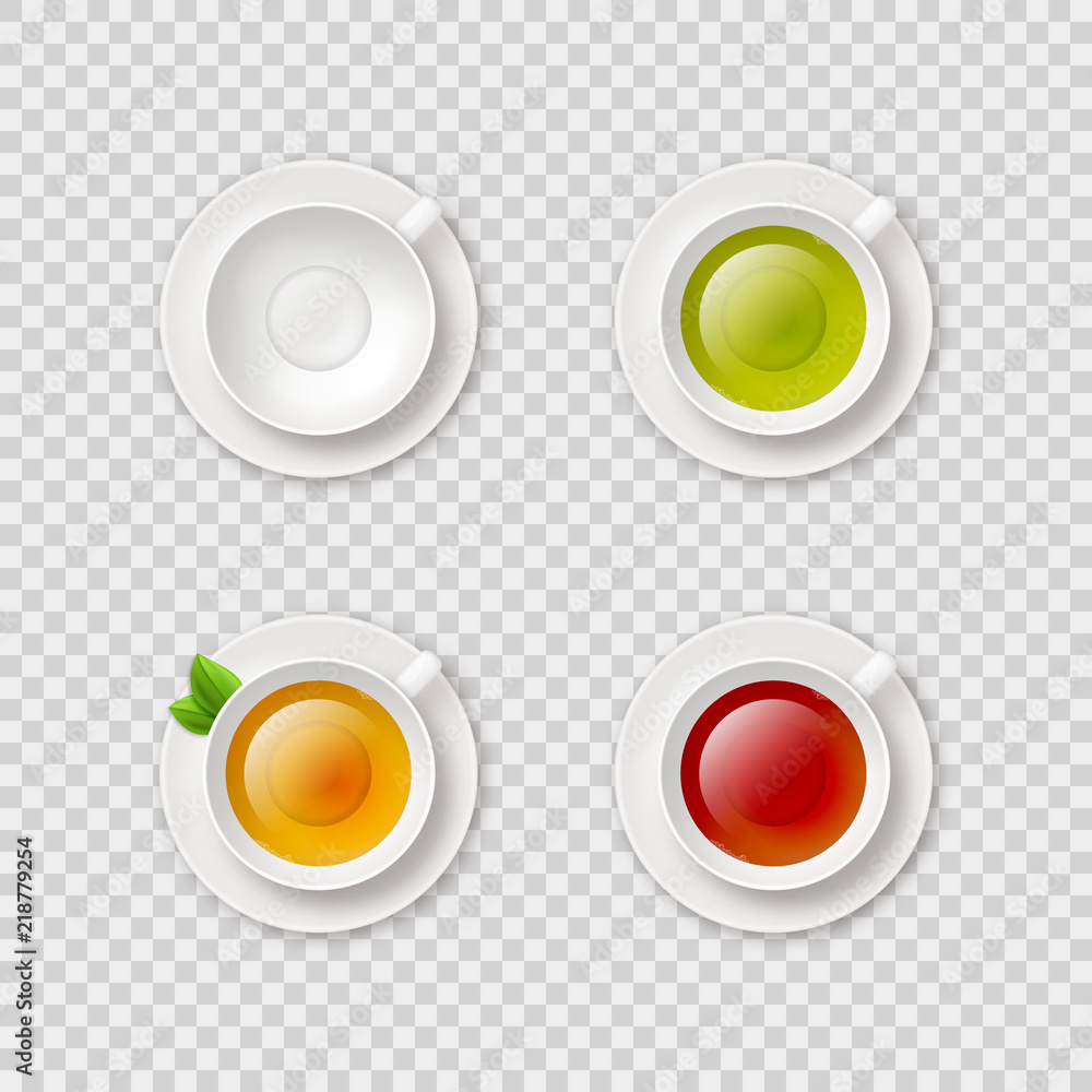 Cup of fresh tea top view realistic vector icon set on transparent ...