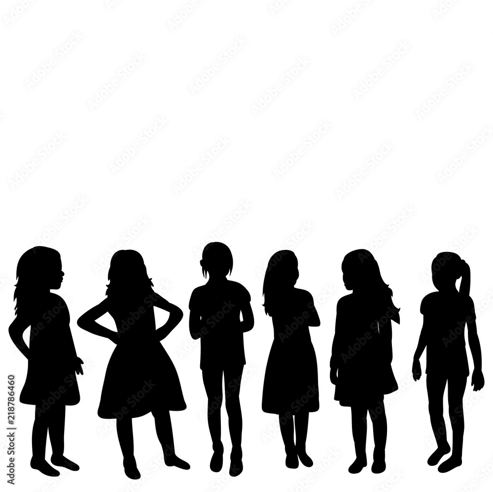 vector, isolated, silhouette children, little girl, group Stock Vector ...