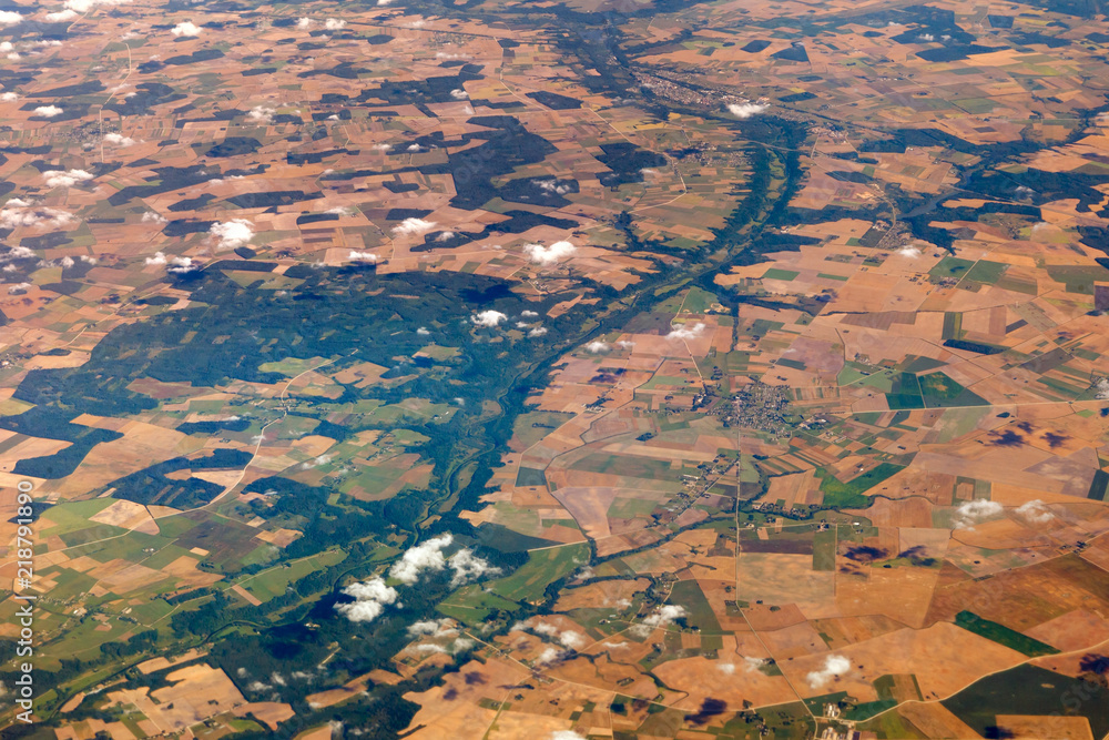 Forests, fields, rivers and cities. Aerial photography of the earth ...