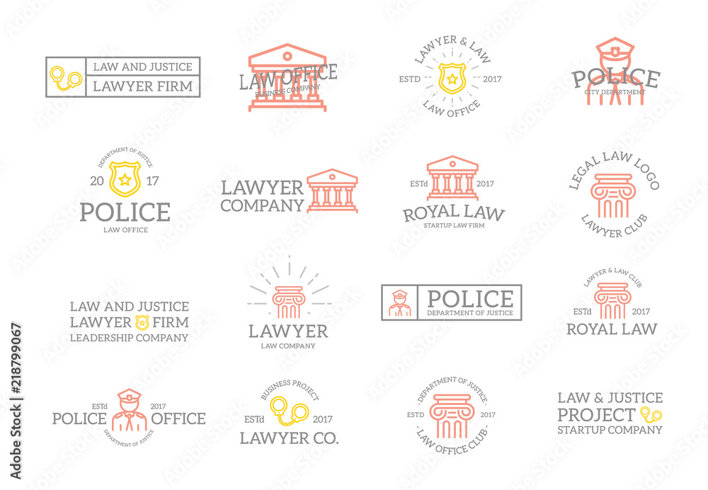 Set of retro vintage crime, law, police and justice logo or insignia ...