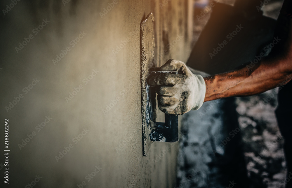 mason rural thailand Plastering concrete to build wall background ...